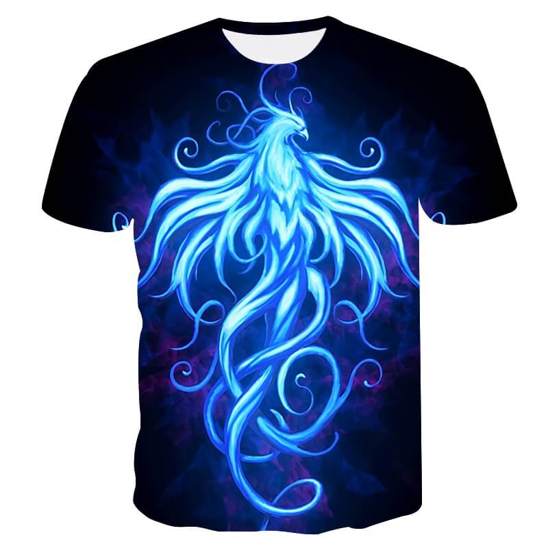 3D Blue Phoenix Round Neck T-Shirt - Quymart Apparel