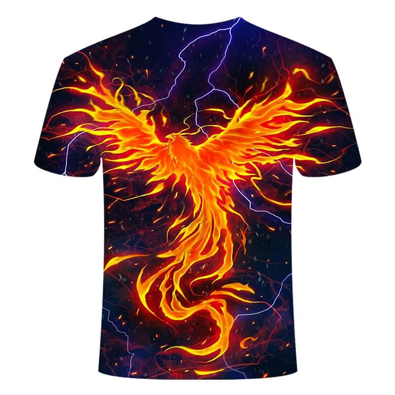 3D Blue Phoenix Round Neck T-Shirt - Quymart Apparel