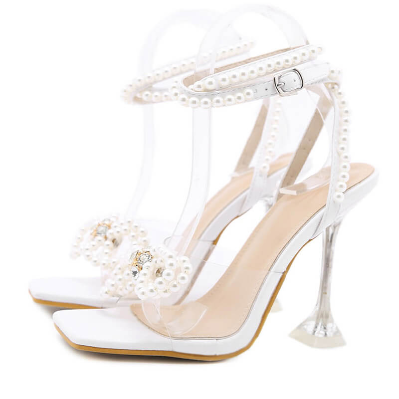 Sexy White String Bead High Heels Sandals - Quymart Apparel