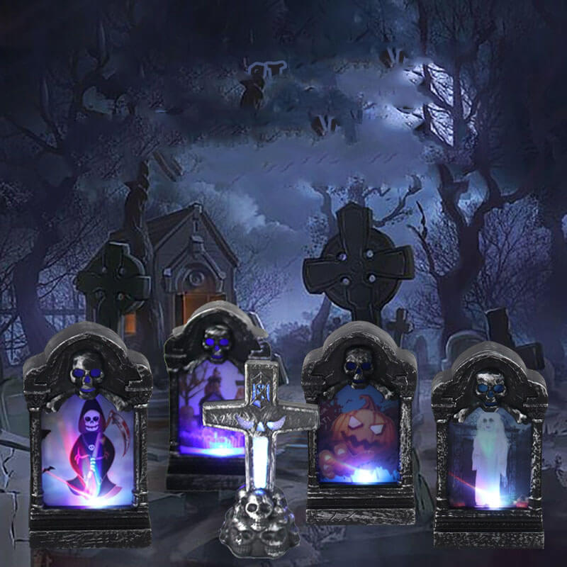 Halloween Light Up Tombstone Ghost Skull Skeleton Figures - Home & Garden